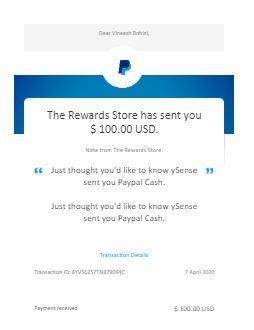 YSense Online Survey Payment Proof of Rs.28000 India - Vineesh Rohini